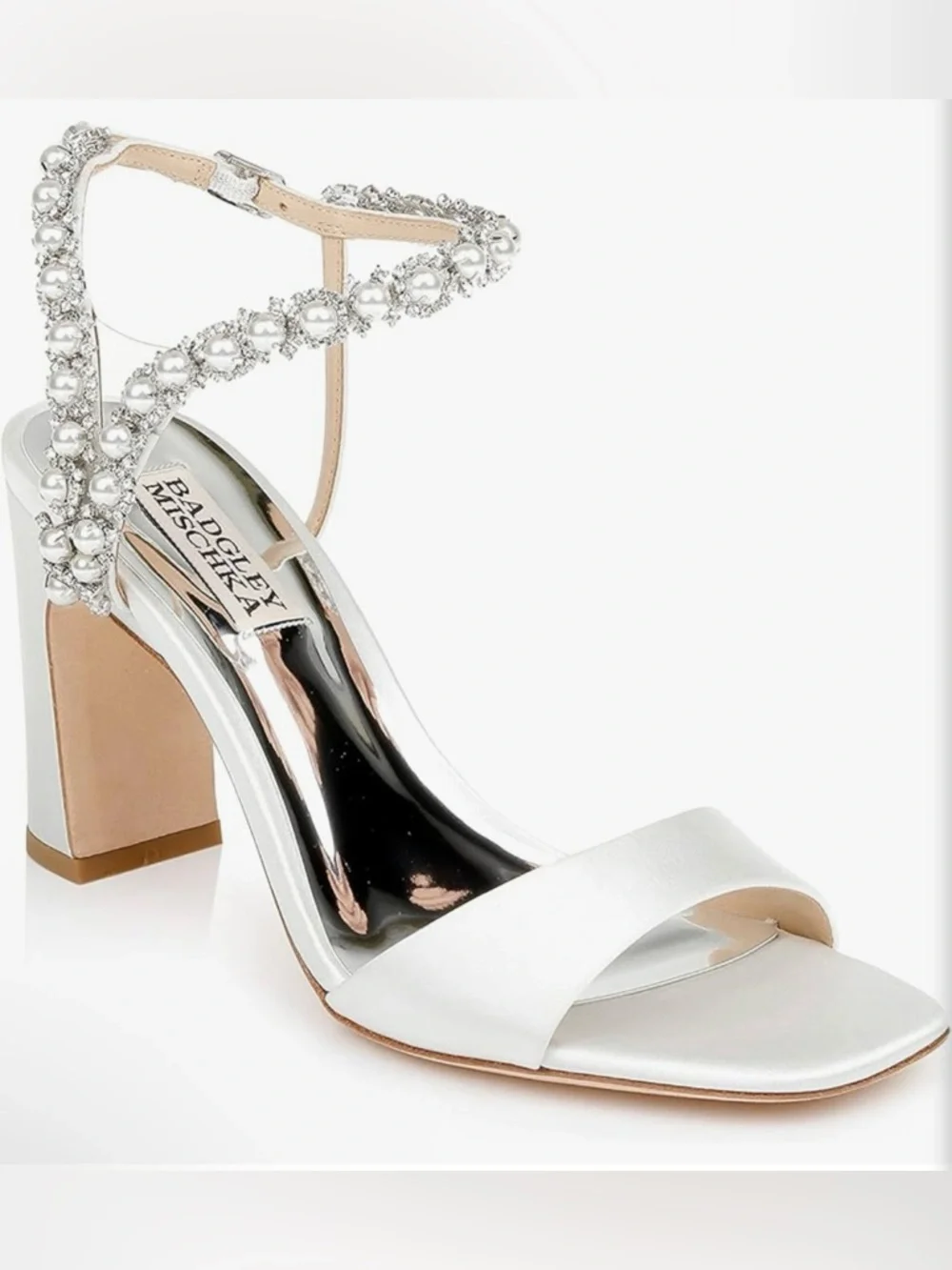 Badgley Mischka | Shoes | Badgley Mischka Korins White Satin Crystal ...